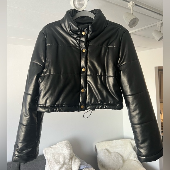 emory park | Jackets & Coats | Emory Park Faux Leather Cropped Puffer ...